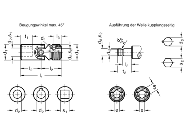 HA 808.4 Kreuzgelenke mit Gleitlager, mit Schnellkupplung, einfach | HANSER Normelemente